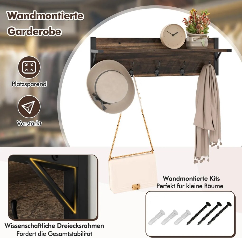 Costway Kombinovaná sada věšáku na boty a nástěnného věšáku na boty s háčky