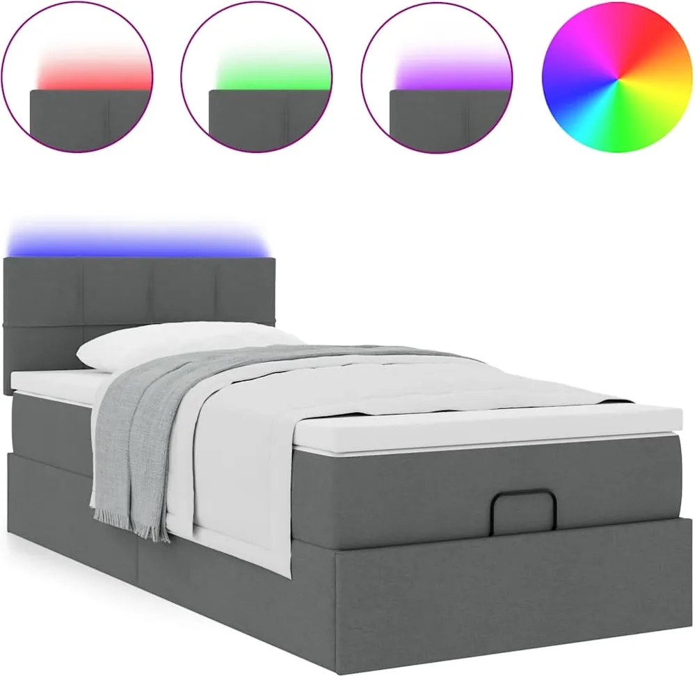 Osmanská postel s matrací & LED tmavě šedá 90x200 cm látka 3312278