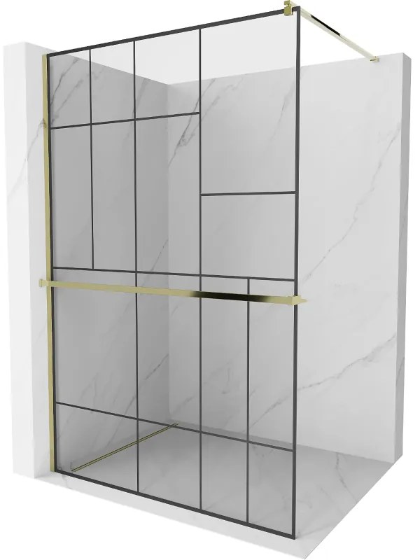 Mexen Kioto+ sprchová stěna s poličkou Walk-in 70 x 200 cm, černý vzor, zlatá - 800-070-121-50-78