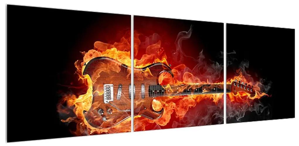 Obraz kytary v ohni (150x50 cm)