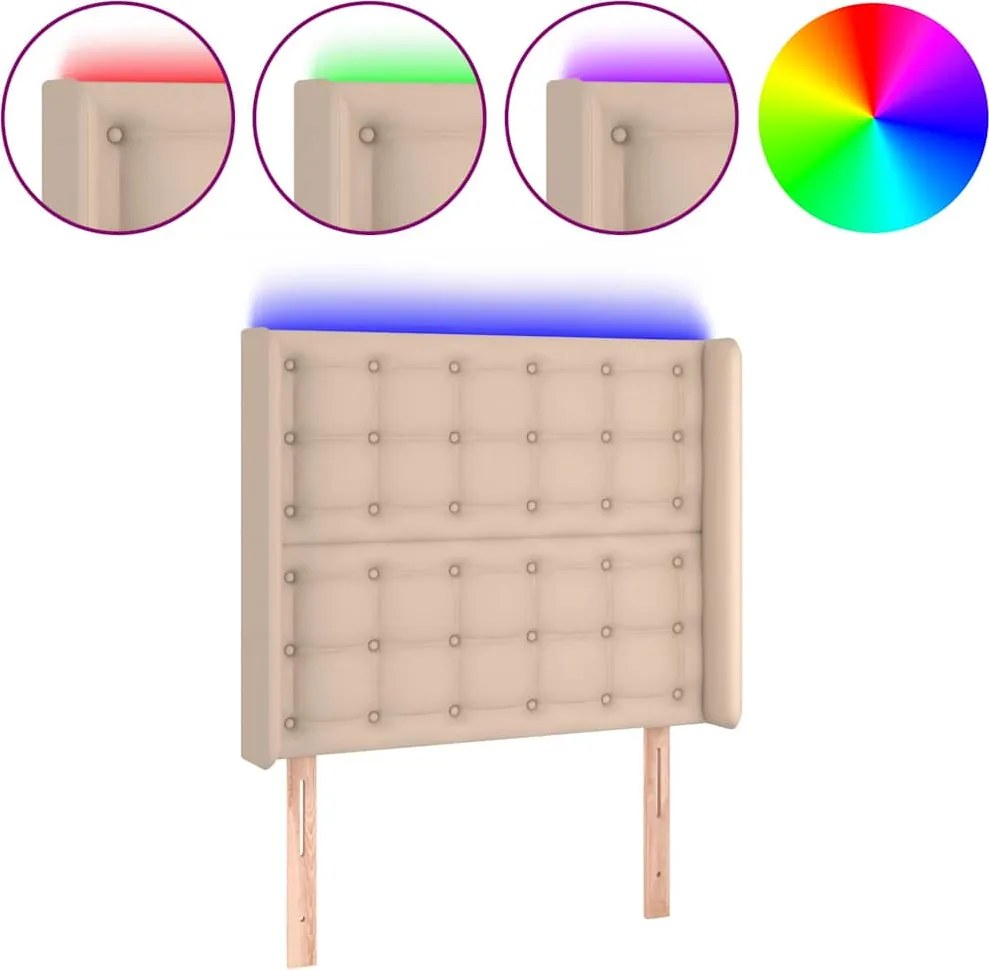 Čelo postele s LED cappuccino 83 x 16 x 118/128 cm umělá kůže 3124125