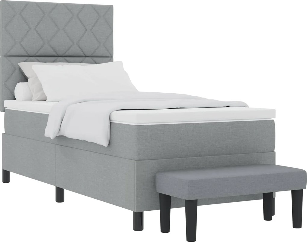 Postel s boxspringem s čelo Světle šedá 100 x 200 cm textil 3344121