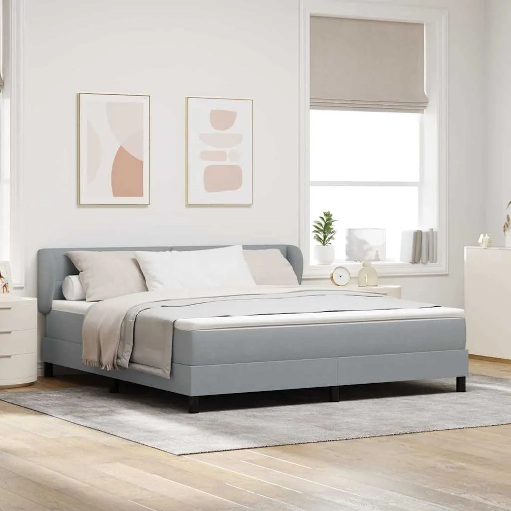 Postel s boxspringem s čelo Světle šedá 180 x 200 cm textil 3340038