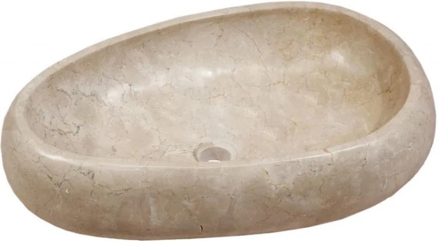 Luxusní kamenné umyvadlo ve tvaru vejce, leštěné, krémové, 60x40 cm