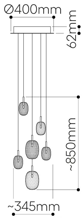 Bomma Metamorphosis skleněné závěsné svítidlo, 6x Ø 86 mm