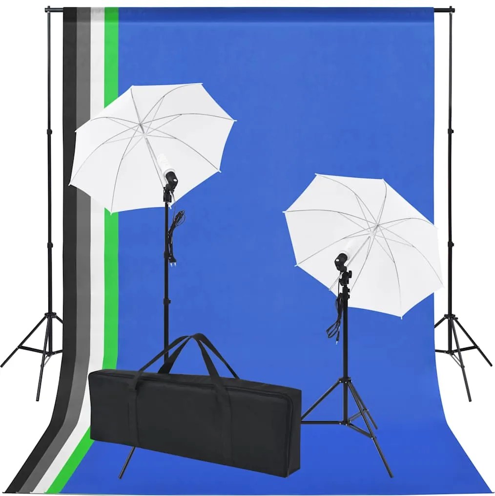 Profesionální foto studio set: 5 barevných pozadí a 2 deštníky 190206