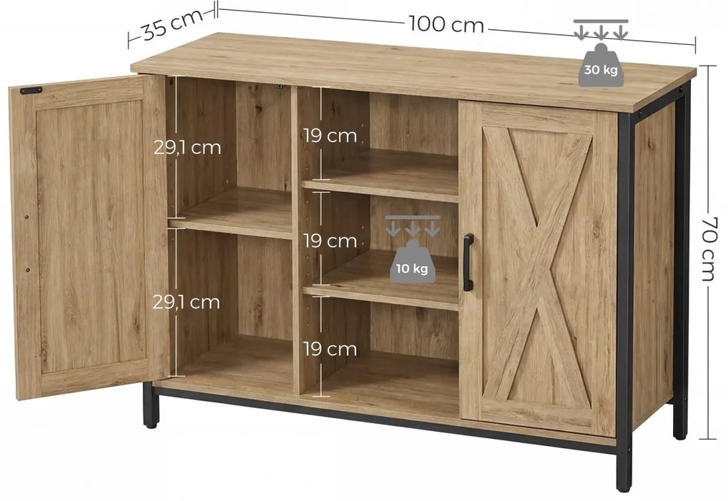Komoda TAYLOR ARTISAN s otevřenými policemi, 100x70cm