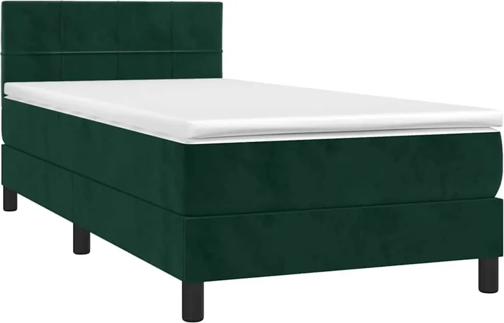 Box spring postel s matrací a LED tmavě zelená 90x200 cm samet 3134384