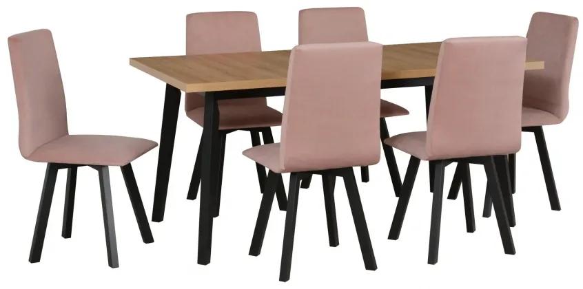 Jídelní stůl OSLO 5 deska stolu artisan, podstava stolu bílá, nohy stolu sonoma