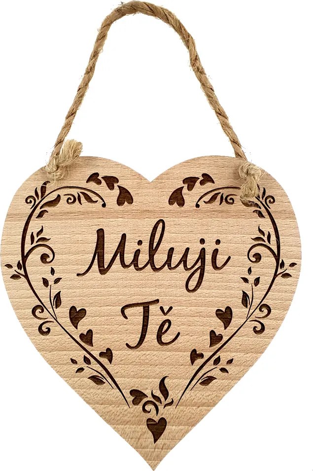 AMADEA Dřevěné srdce s textem Miluji Tě, masivní dřevo, 16 x 15 cm