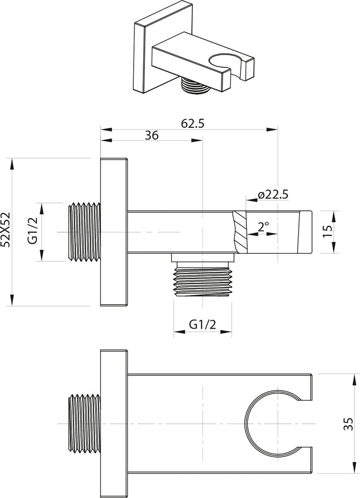 Sapho držák sprchy hranatý s vyústěním černá matná AQ591B