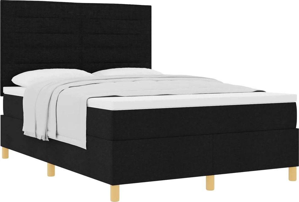 Postel s boxspringem s matrací s čelo Černá 140 x 190 cm textil 3339541