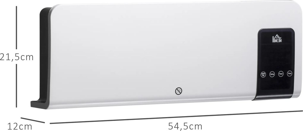HOMCOM Elektrické topení, nástěnná montáž, oscilační funkce, 2 režimy, časovač, LED displej, bílá