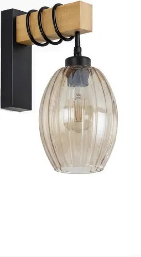 Brilagi - Nástěnné svítidlo WOOD GLASS 1xE27/60W/230V borovice/černá/kouř béžová