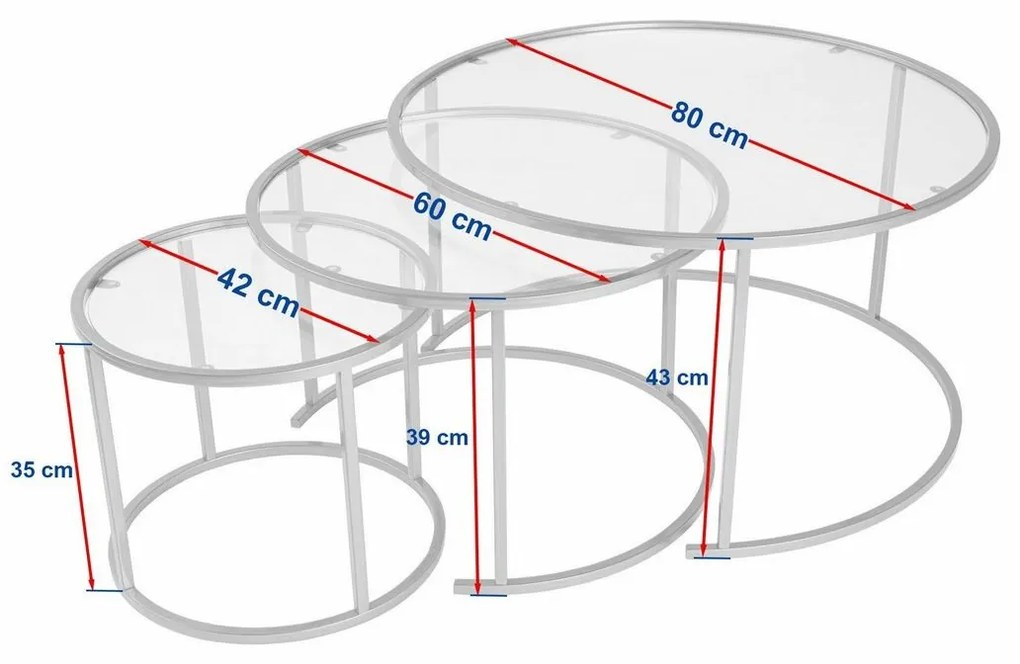 Sada konferenčních stolků Aurum Black and Grey 80 cm, 3 ks