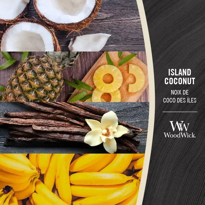 WoodWick – svíčka Island Coconut (Kokosový ostrov) Velikost: střední 275 g