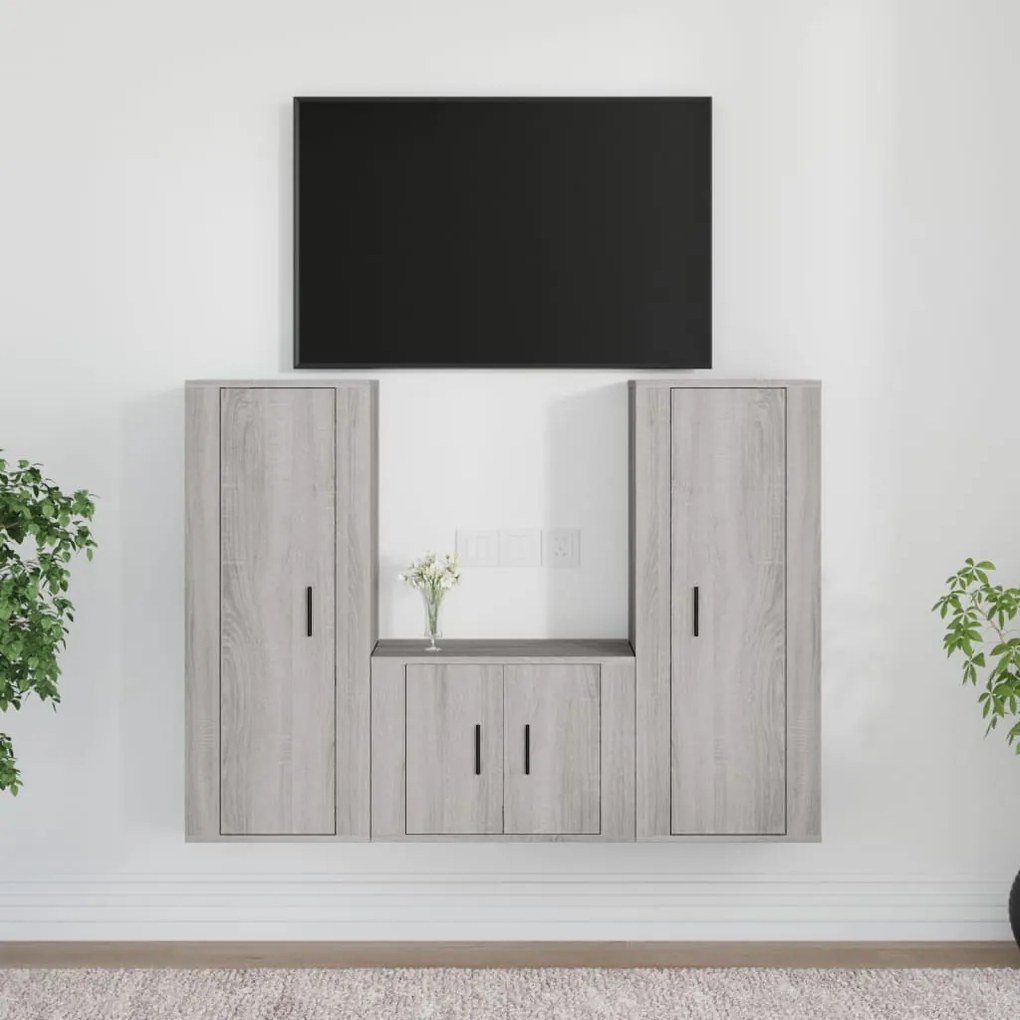 3Dílný Set Tv Skříněk Kompozitní Dřevo - Kouřový dub