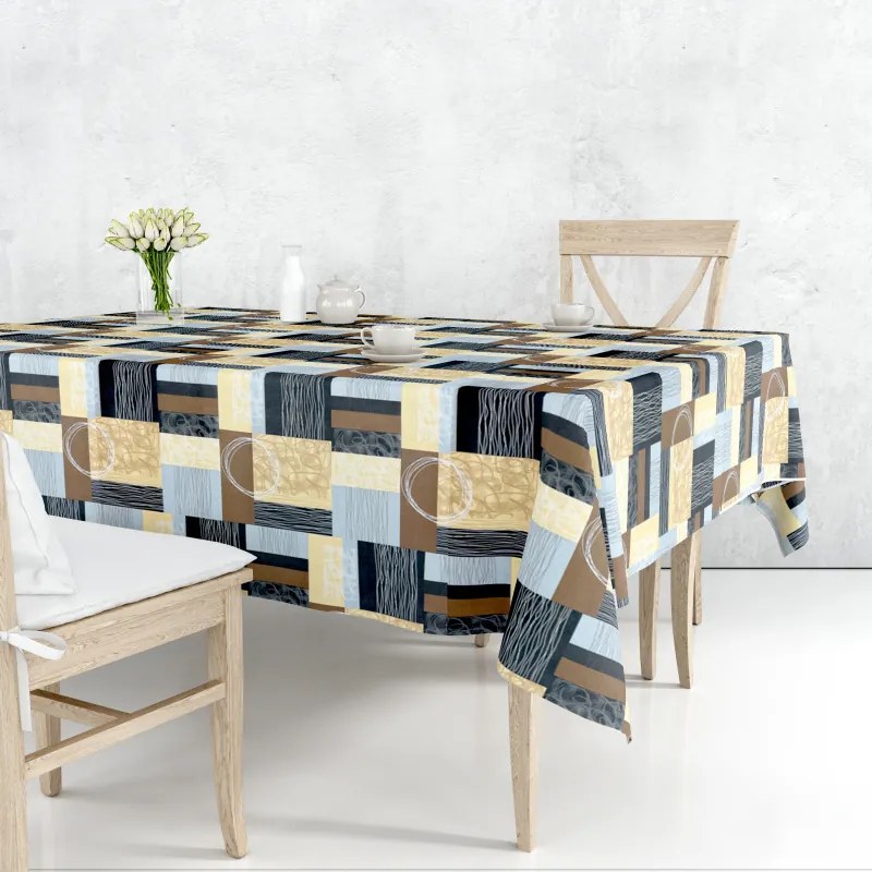 Ubrus PVC DC-225 – Moderní geometrie hnědá (různé velikosti)