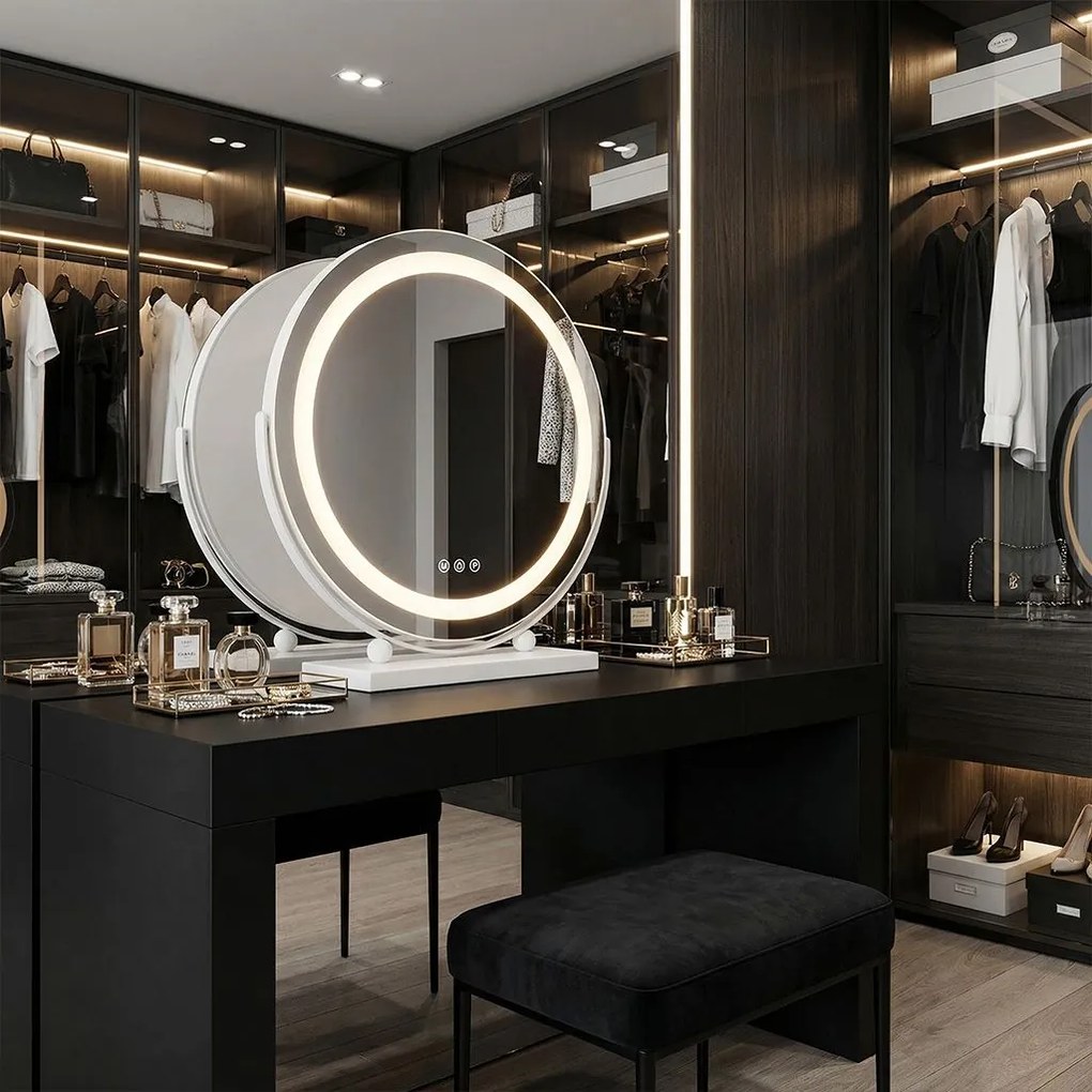 Rea MAKE-UP, kosmetické LED zrcadlo 40 cm v bílém rámu k postavení, HOM-12019