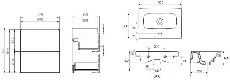 Cersanit Moduo Slim SET, závěsná skříňka 50x35x62 cm + umyvadlo 50cm, antracitová matná, S801-470-DSM