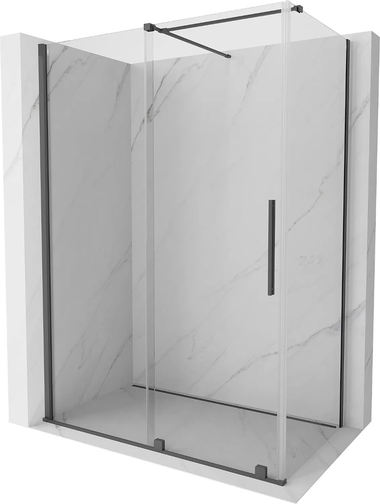 Mexen Velar, sprchový kout s posuvnými dveřmi 160(dveře) x 70(stěna) cm, 8mm čiré sklo, grafitová matná, 871-160-070-01-66