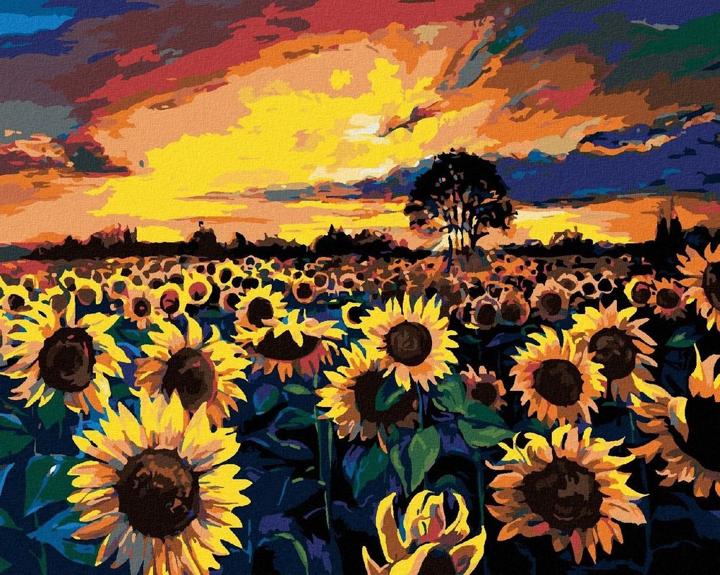 Malování podle čísel pole plné slunečnic, 40x50 cm, bez rámu a bez vypnutí plátna