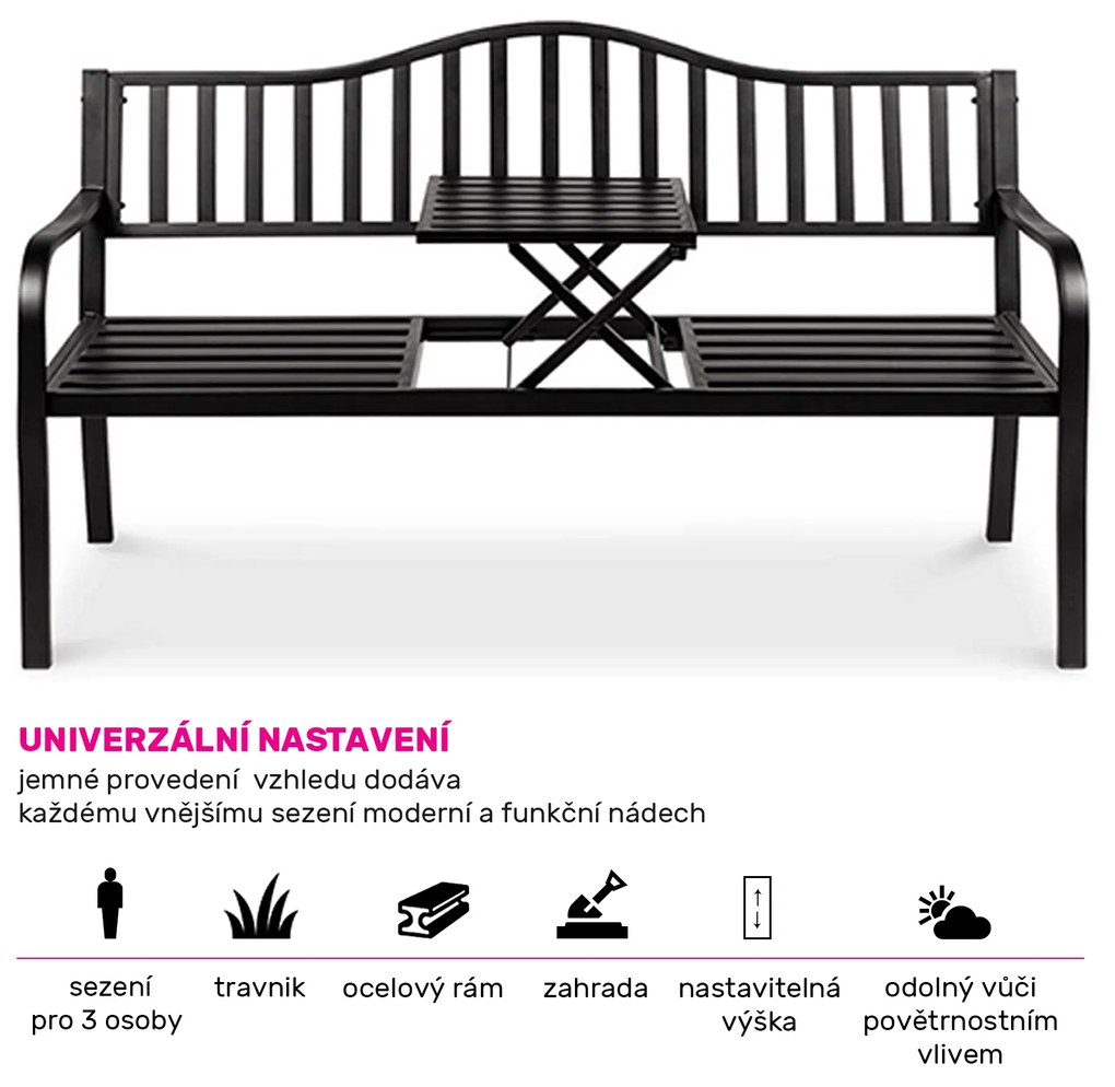 Kondela Zahradní lavička se stolkem, černá, DAGNO