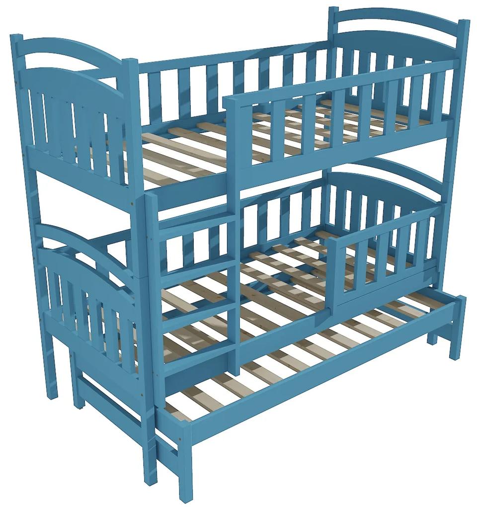 Vomaks Patrová postel s výsuvnou přistýlkou PPV 014 se zábranou Rozměr: 80 x 180 cm, Barva: surové dřevo, Prostor mezi lůžky: 80 cm