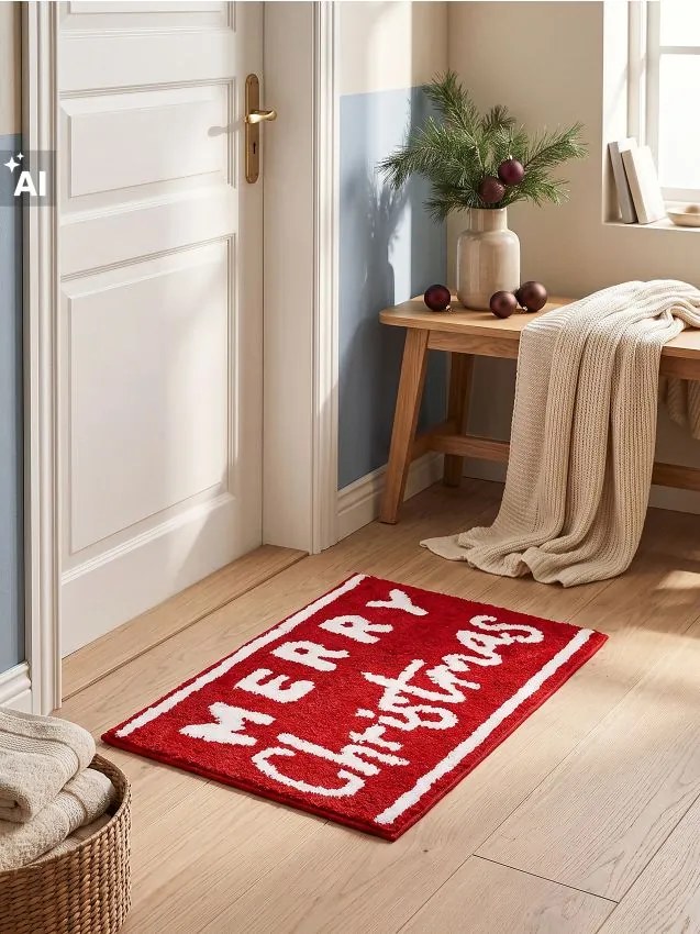 Sinsay - Koupelnová předložka s nápisem Merry Christmas - červená