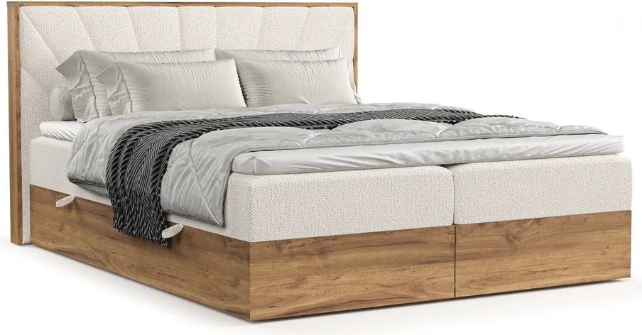 Boxspring postel s úložným prostorem v krémovo-přírodní barvě 200x200 cm Asahi – Maison de Rêve