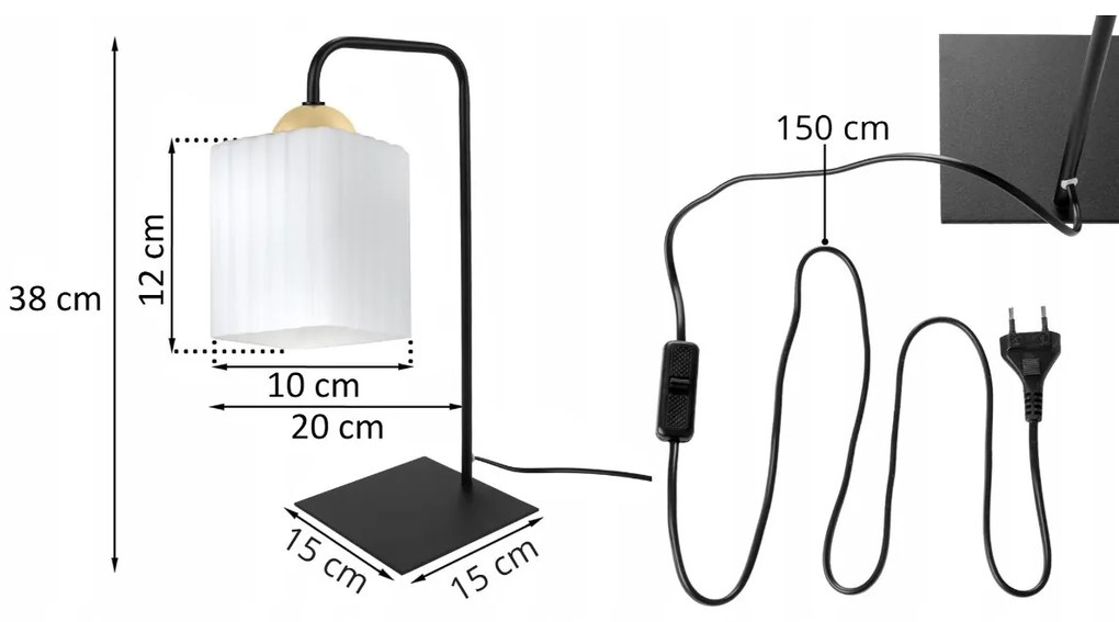Stolní lampa Riffle Square, 1x bílé skleněné stínítko, b/g