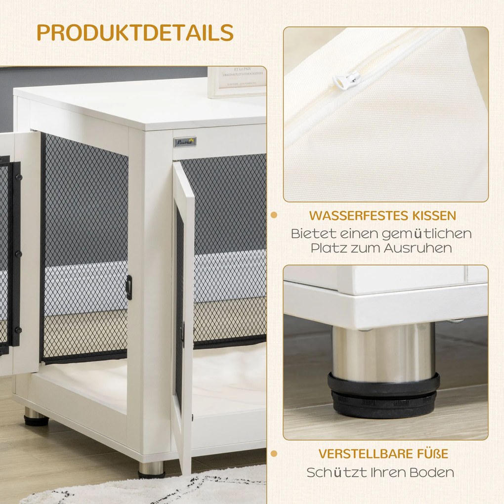 PawHut klec pro psy se stolkem, polštář, 2 dvířka, psí bouda, bouda pro psy, vnitřní box pro psy, boční stolek, bílá+černá, 94 x 60 x 71,5 cm | Aosom