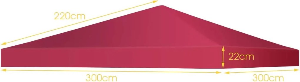 Costway Náhradní střešní altán se zapínáním na suchý zip Víno – 300 × 300 cm