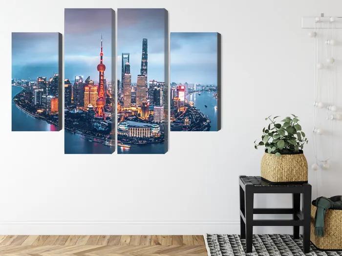 Vícedílný obraz Panorama Šanghaje V Noci Nedostatek Nedostatek Plátno Canvas 160x120