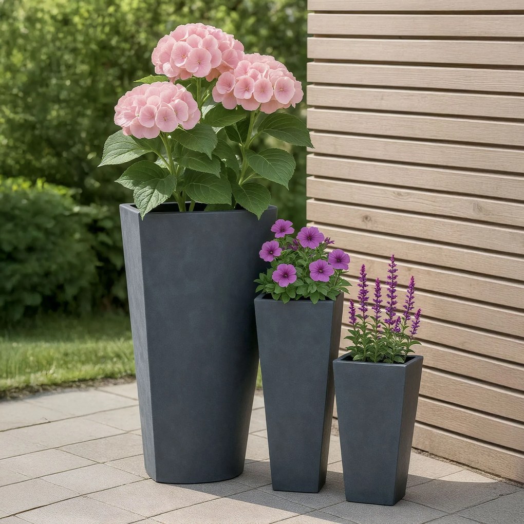 Sada 3 ks květináčů 2 square - antracitová