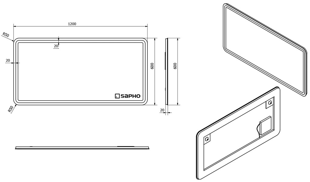 Sapho, NYX LED podsvícené zrcadlo 1200x600mm, NY120