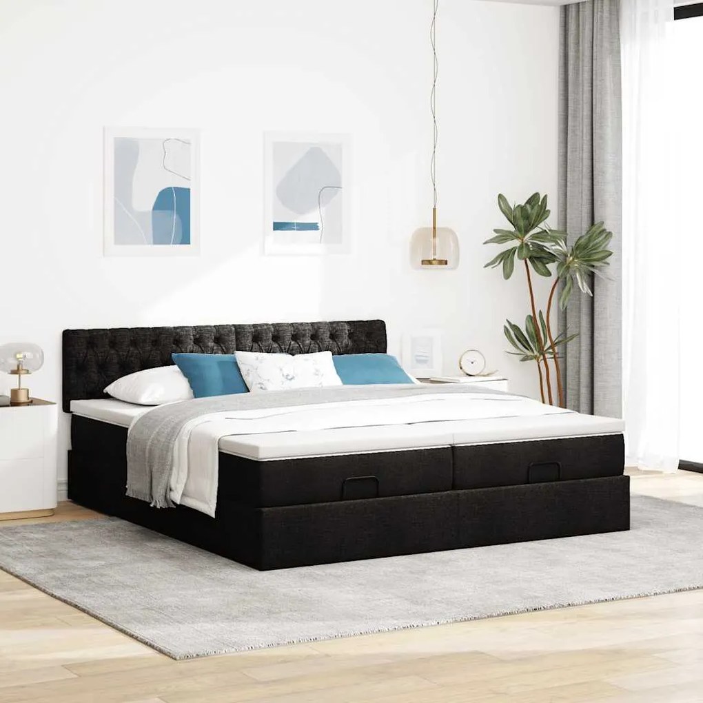 Osmanský rám postele s matrací černá 160x200cm textil 3312010