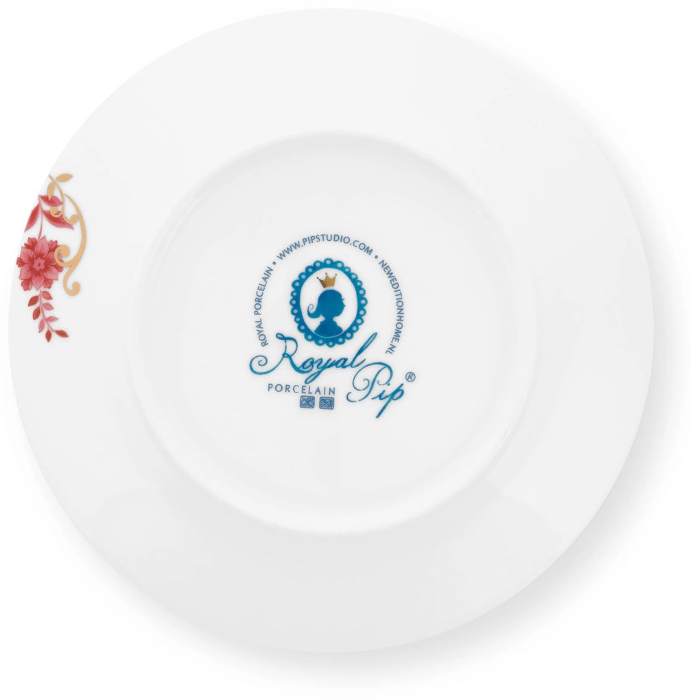 Pip Studio Royal stripes talíř Ø21cm,  bílo-tmavě růžový (snídaňový talíř tenkostěnného porcelánu)