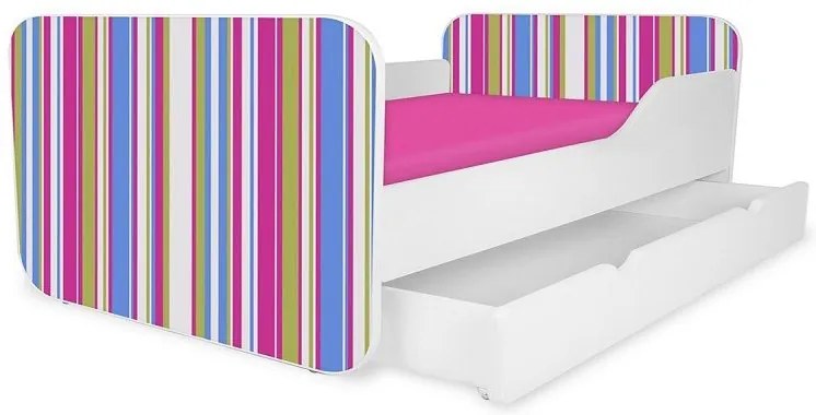 Dětská postel - Růžové proužky s šuplíkem - kwadra - 140 x 70 cm