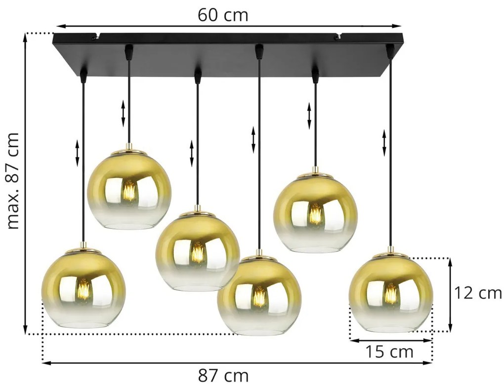 Závěsné svítidlo Bergen Gold, 6x zlaté/transparentní skleněné stínítko (fi 15cm)