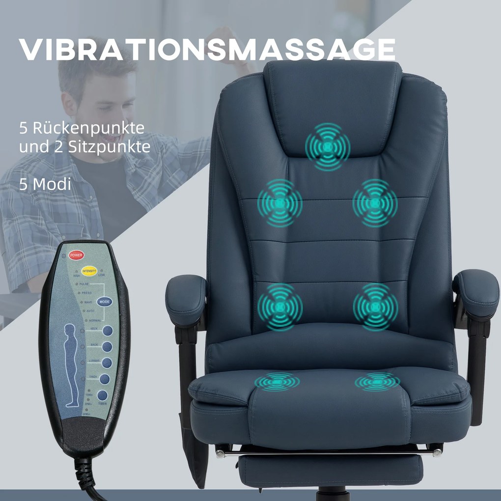 Kancelářská židle Vinsetto se 7bodovou masáží, ergonomická kancelářská židle s funkcí polohování, výškově nastavitelná manažerská židle s dálkovým ov…