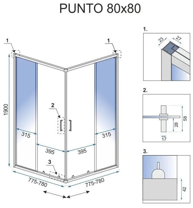 Rea - PUNTO BLACK MAT sprchový kout 80 x 80 cm, čiré sklo/černý profil, REA-K4800