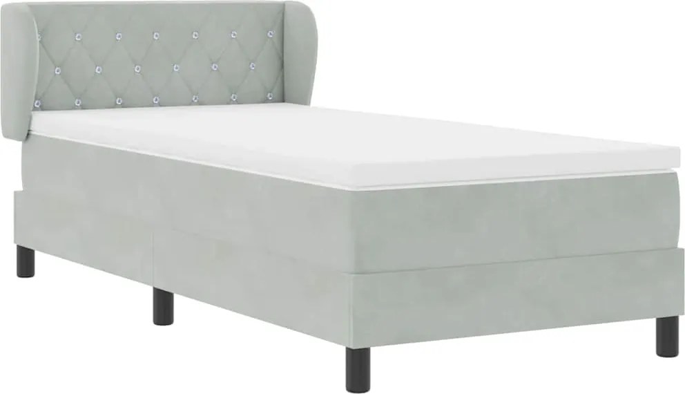 Postel s boxspringem s čelo Světle šedá 90 x 190 cm samet 3340310