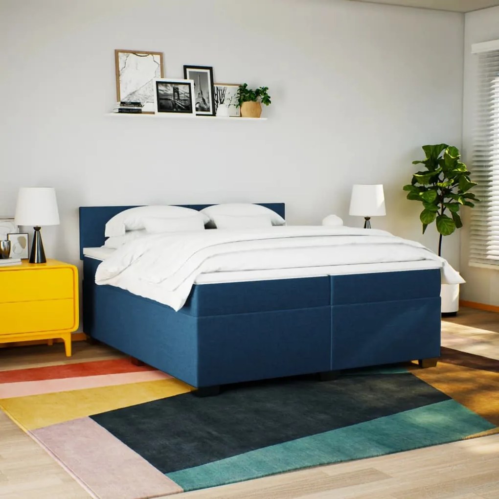 Box spring postel s matrací modrá 200x200 cm textil 3288294