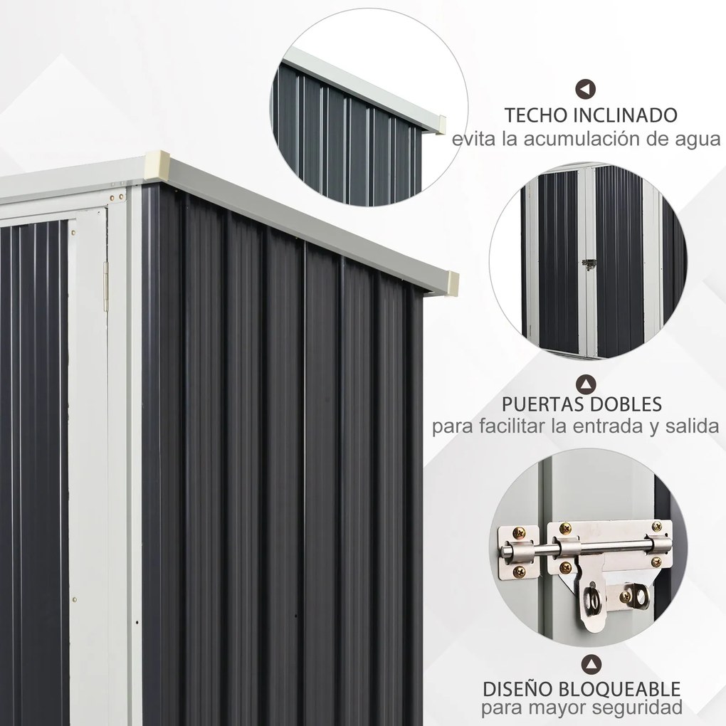 Outsunny Zahradní Kůlna 1,26 m² 147x86x134 cm Kovová Zahradní Kůlna se 2 Dveřmi a Zámkem pro Úložiště Nářadí na Terase Černá