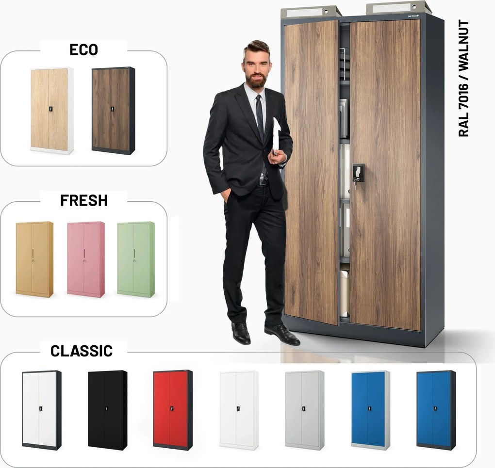 Kancelářská skříň na dokumenty se 4 policemi, antracit/ořech, 900x1850x400 mm: JAN Eco Design