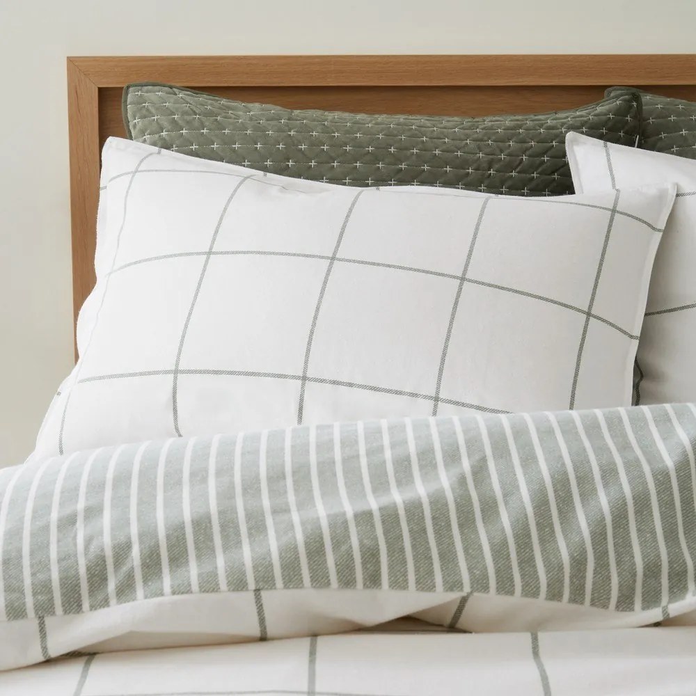 Zelené/krémové flanelové povlečení na dvoulůžko 200x200 cm Brushed Regal Check – Bianca