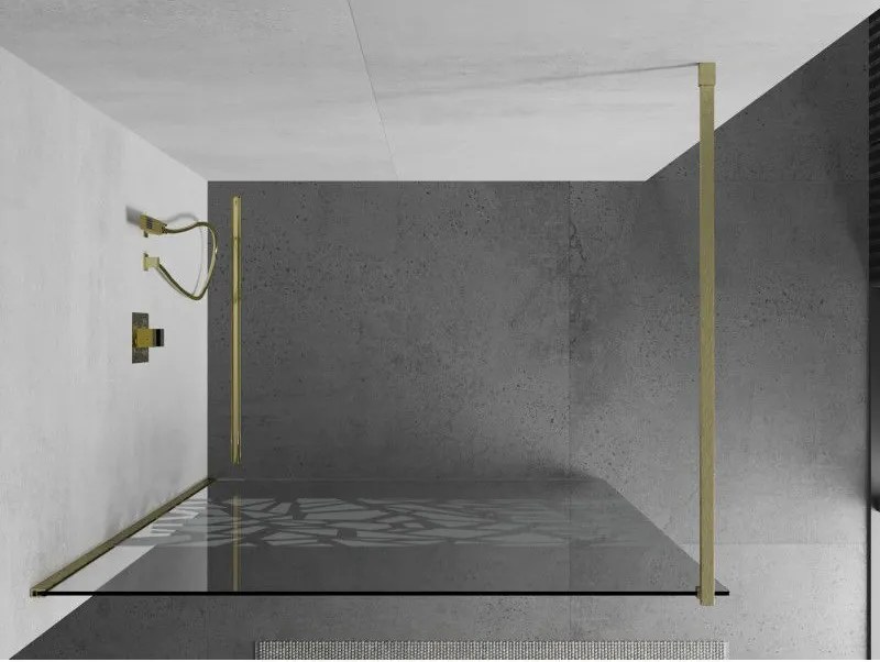 Mexen Kioto, sprchová zástěna Walk-In 100 x 200 cm, 8mm čiré sklo bílý vzor, ​​zlatý matný profil, 800-100-101-55-85