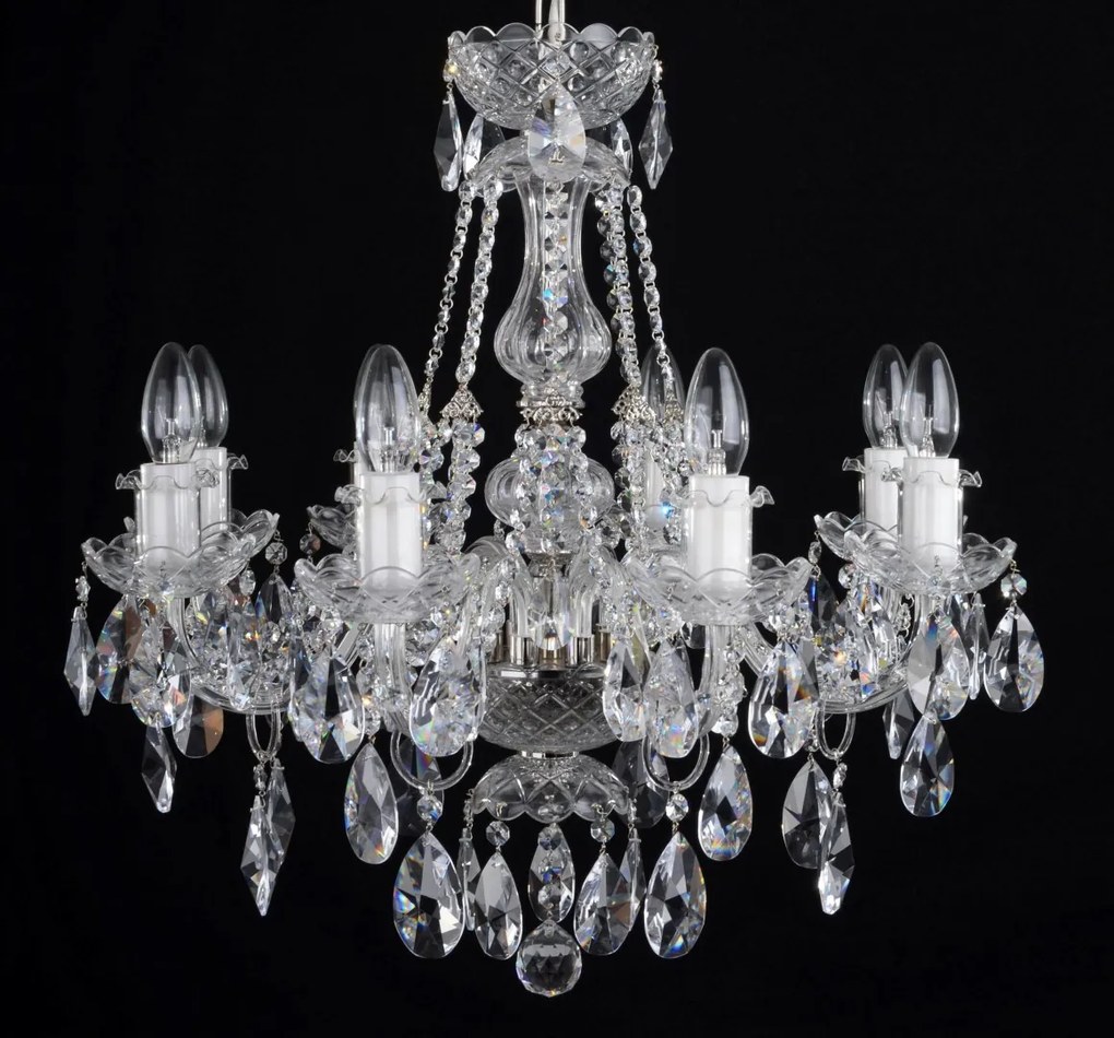 8 Arms Silver crystal chandelier with cut crystal almonds