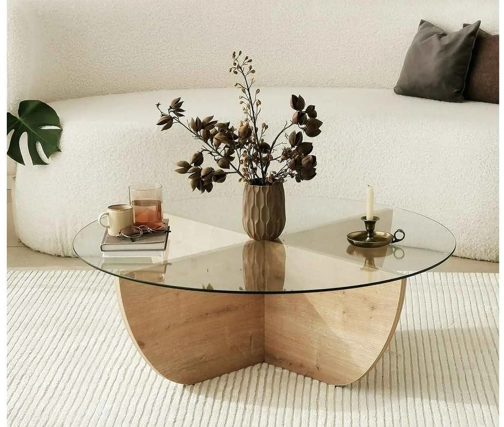 Designový konferenční stolek Balesego 90 cm vzor safírový dub
